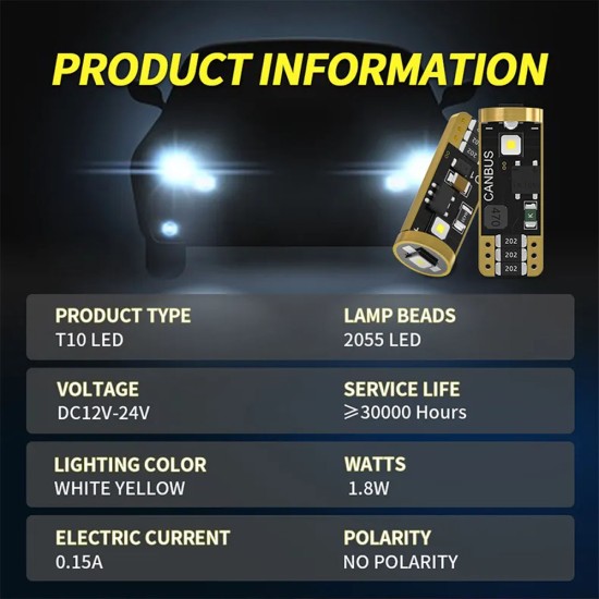 LED T10 3db SMD fehér CANBUS 12-24V AUTOLIFE T10-2025-3SMD